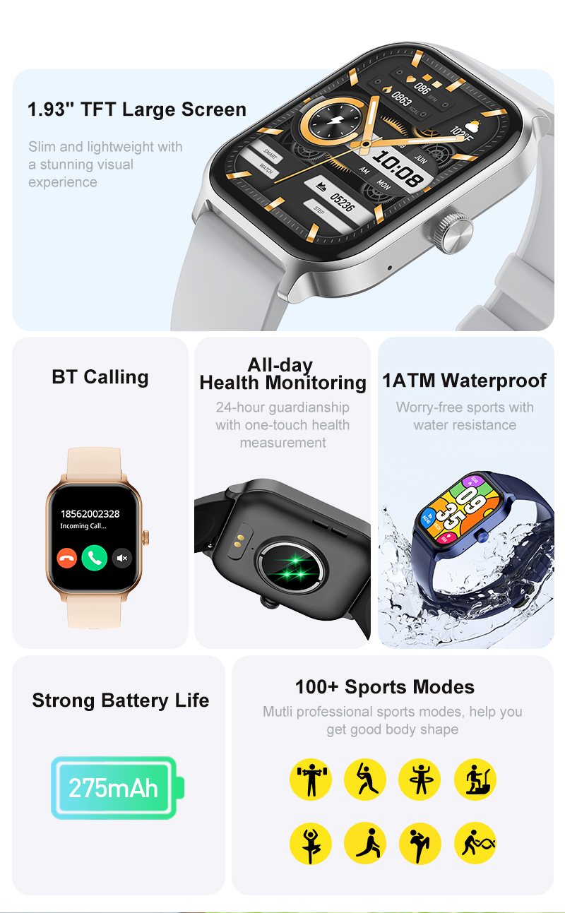 YES Neo Fit Smartwatch | 1.93'' IPS Display, BT Call & Music, Health ...